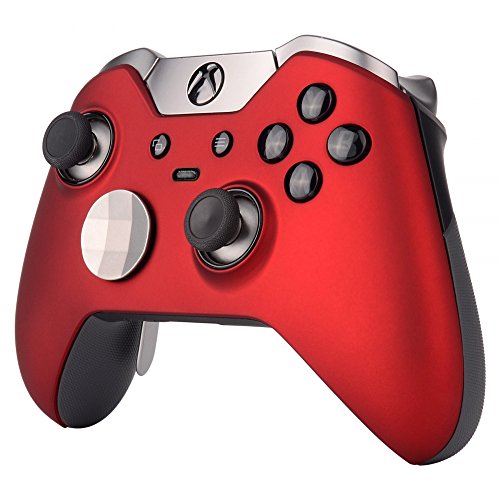 eXtremeRate Scarlet Red Soft Touch Replacement Shell Front Faceplate Cover for Xbox One Elite Controller Model 1698 with Thumbstick Accent Rings - Controller NOT Included