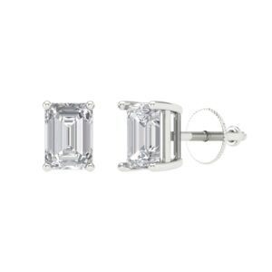 clara pucci 2 ct brilliant emerald cut solitaire studs clear simulated diamond 14k white solid gold earrings screw back