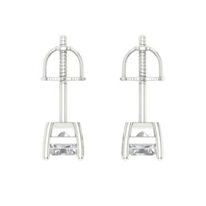 Clara Pucci 2 ct Brilliant Emerald Cut Solitaire Studs Clear Simulated Diamond 14k White Solid Gold Earrings Screw back