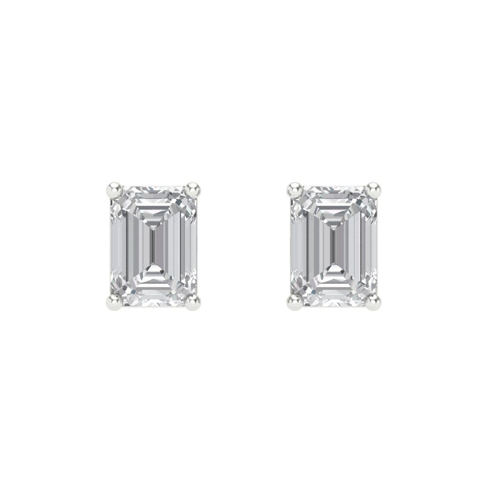 Clara Pucci 2 ct Brilliant Emerald Cut Solitaire Studs Clear Simulated Diamond 14k White Solid Gold Earrings Screw back