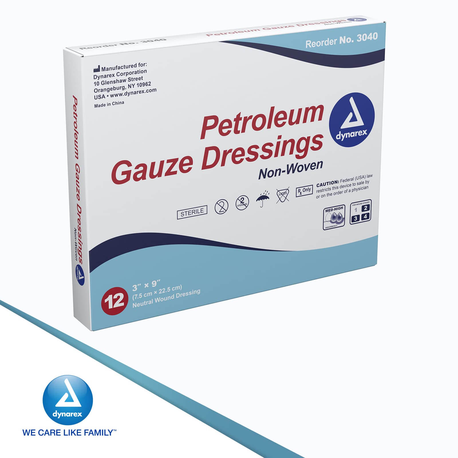 Dynarex Sterile Petroleum Non Adhering Gauze Dressing for Wounds, 12 Count