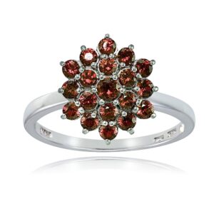 ice gems sterling silver genuine garnet flower ring, size 7