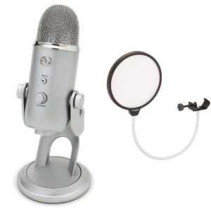 blue yeti usb microphone (silver) with dragonpad usa pop filter