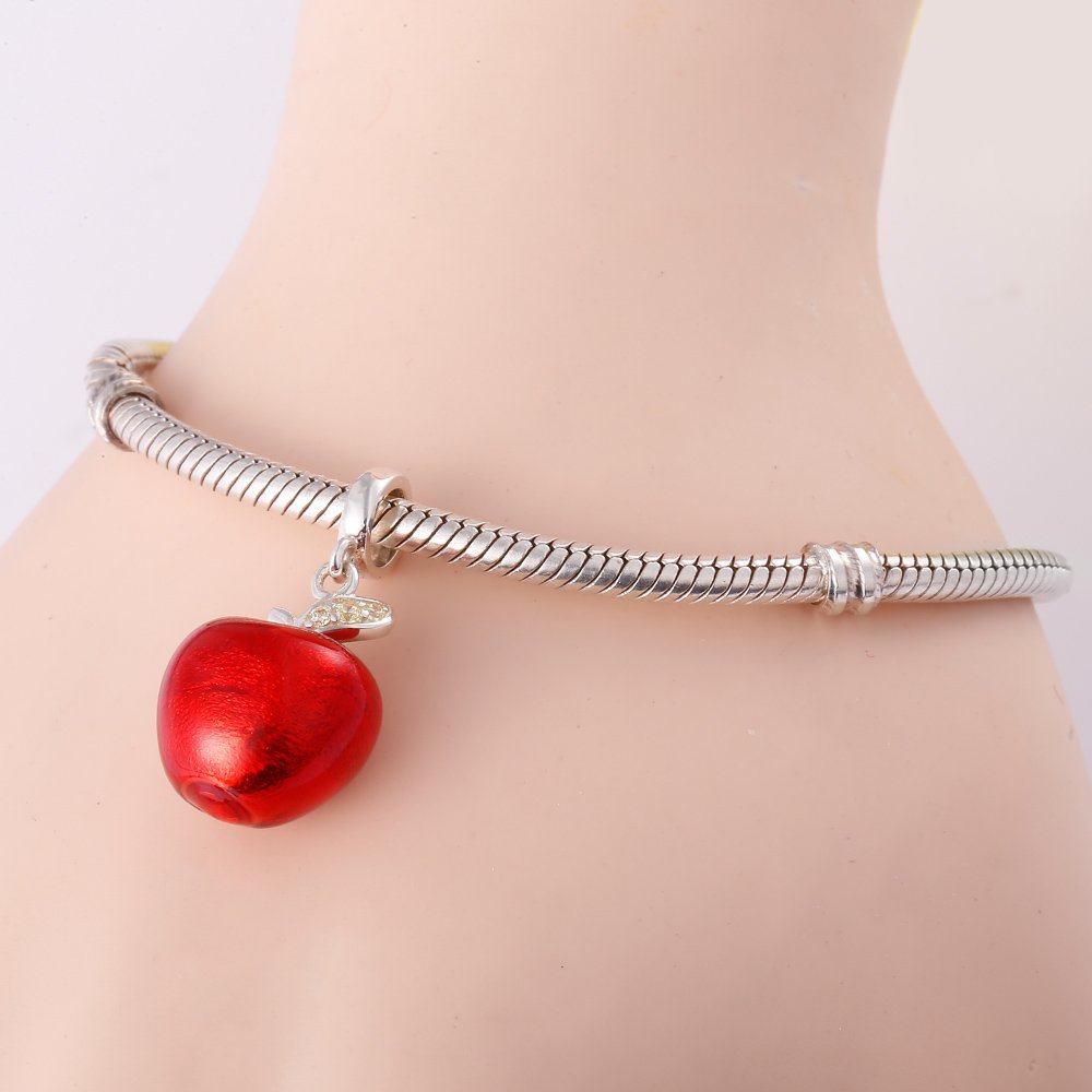 Christmas Apple Charms Authentic 925 Sterling Silver Red Apple Dangle Beads for Bracelet Necklace-Great Gift Ideal