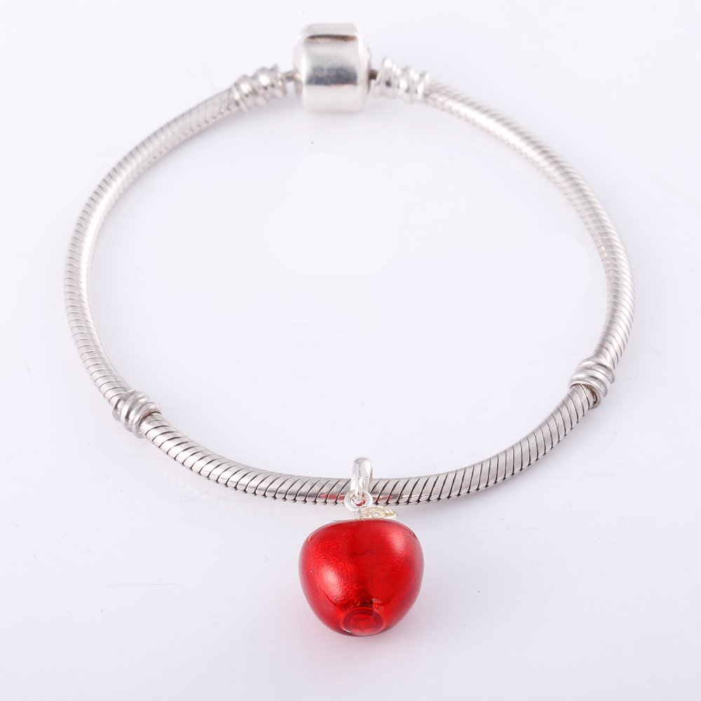 Christmas Apple Charms Authentic 925 Sterling Silver Red Apple Dangle Beads for Bracelet Necklace-Great Gift Ideal