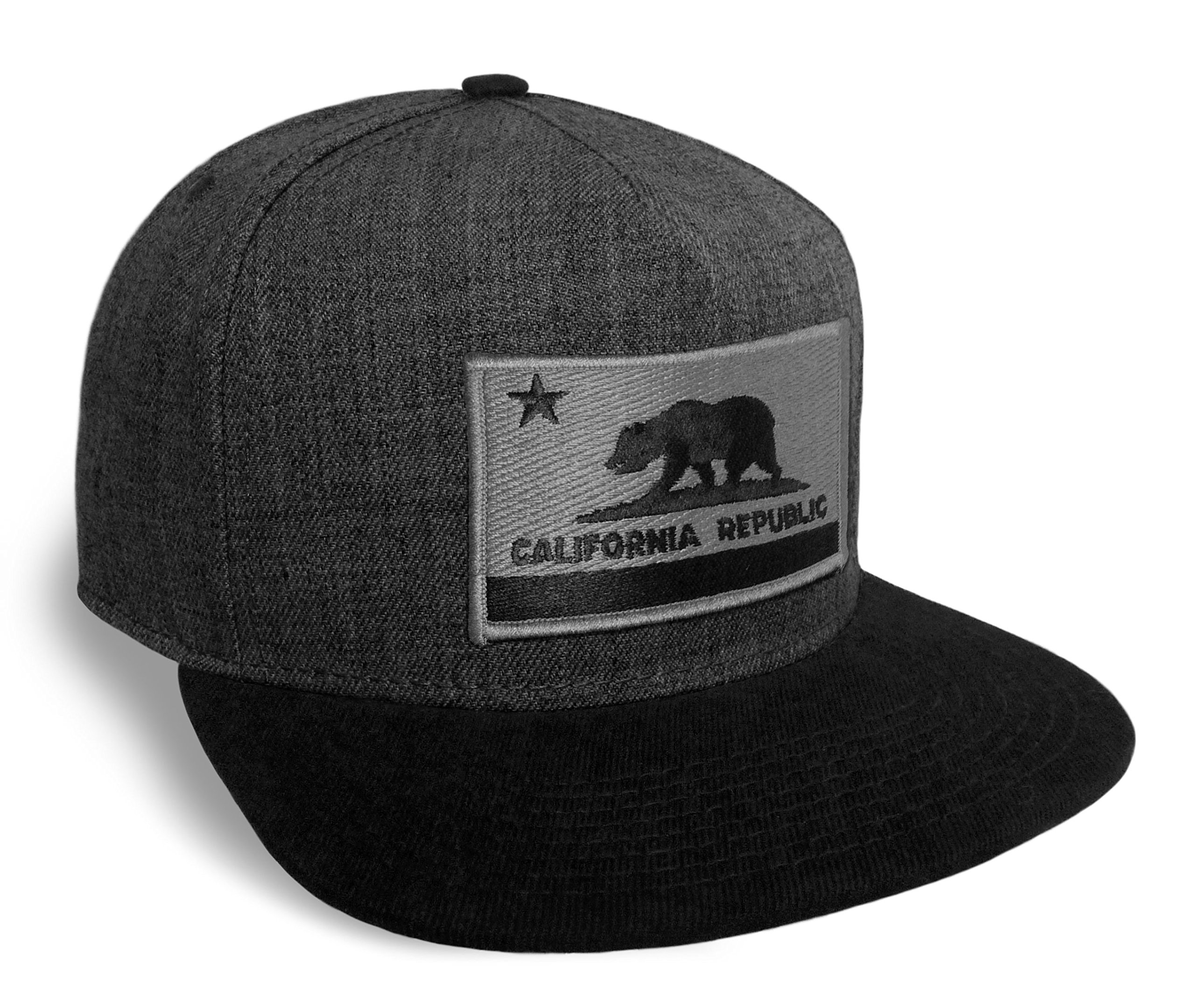 Strange Cargo Tees California State Flag Dark Grey and Black Flat Brim Baseball Cap Hat Snapback