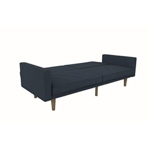 DHP Paxson Convertible Futon Couch Bed with Linen Upholstery and Wood Legs - Navy Blue, Modern/Contemporary