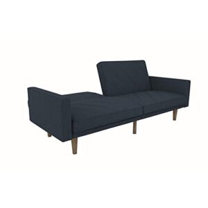 DHP Paxson Convertible Futon Couch Bed with Linen Upholstery and Wood Legs - Navy Blue, Modern/Contemporary