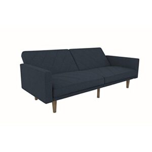 DHP Paxson Convertible Futon Couch Bed with Linen Upholstery and Wood Legs - Navy Blue, Modern/Contemporary