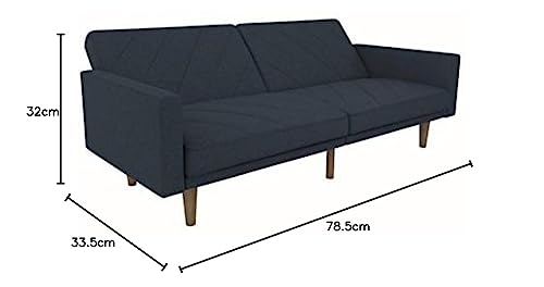 DHP Paxson Convertible Futon Couch Bed with Linen Upholstery and Wood Legs - Navy Blue, Modern/Contemporary