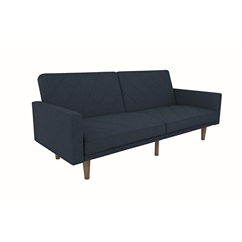 DHP Paxson Convertible Futon Couch Bed with Linen Upholstery and Wood Legs - Navy Blue, Modern/Contemporary