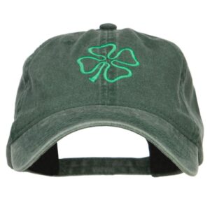 irish four leaf clover embroidered washed cap - dk green osfm