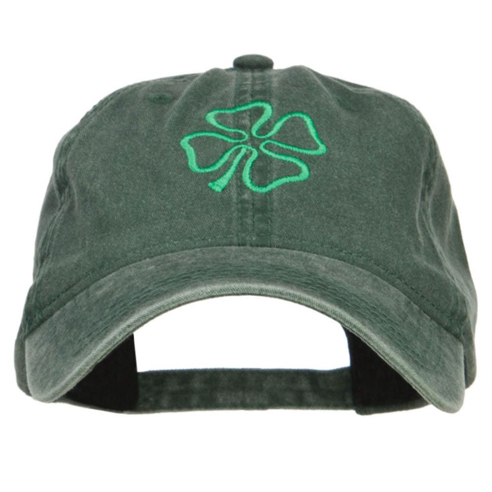 Irish Four Leaf Clover Embroidered Washed Cap - Dk Green OSFM