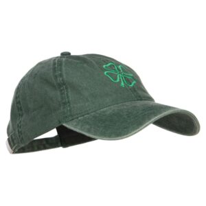 Irish Four Leaf Clover Embroidered Washed Cap - Dk Green OSFM