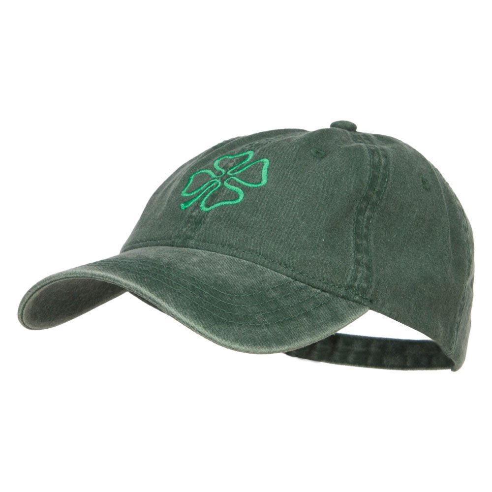 Irish Four Leaf Clover Embroidered Washed Cap - Dk Green OSFM