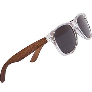 woodies polarized walnut wood clear frame sunglasses for men and women | 100% uva/uvb ray protection