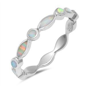 eternity white simulated opal stackable ring new .925 sterling silver band size 6