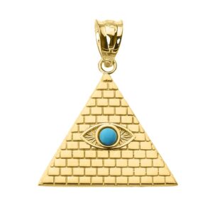 fine 10k gold egyptian pyramid charm with evil eye pendant