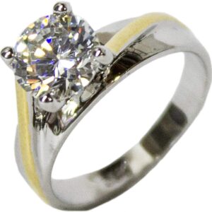 RS Covenant Women's Rhodium Plated Dress Ring Two Tone Round Cut Solitaire CZ 099 (5)