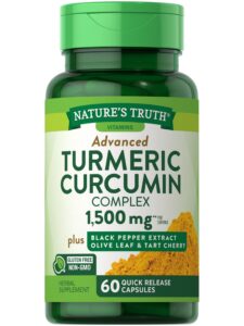 nature's truth turmeric curcumin 1500 mg | 60 capsules | with black pepper extract, olive leaf & tart cherry | non-gmo, gluten free supplement