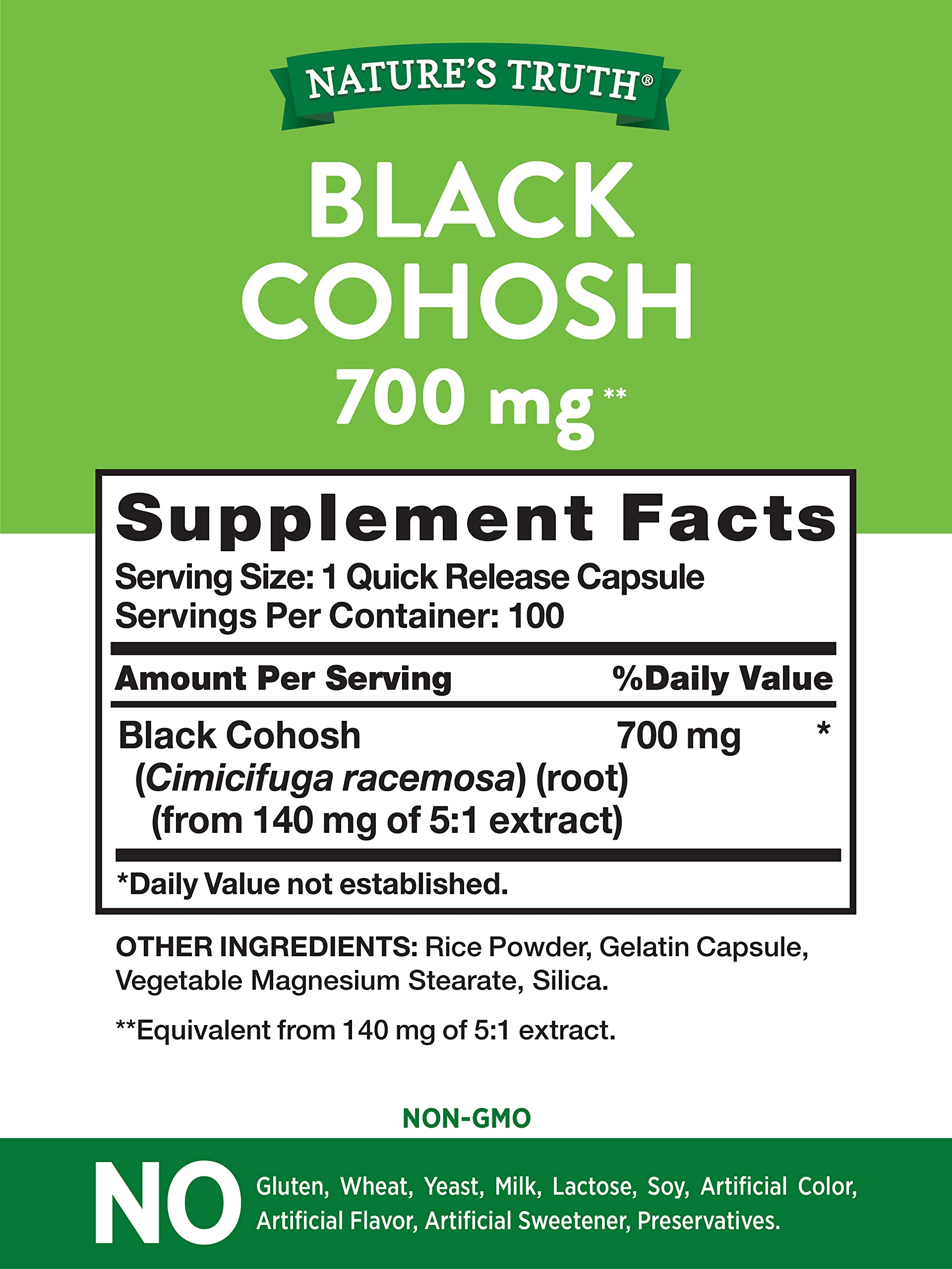 Nature's Truth Black Cohosh | 100 Capsules | Root Extract | Non-GMO, Gluten Free