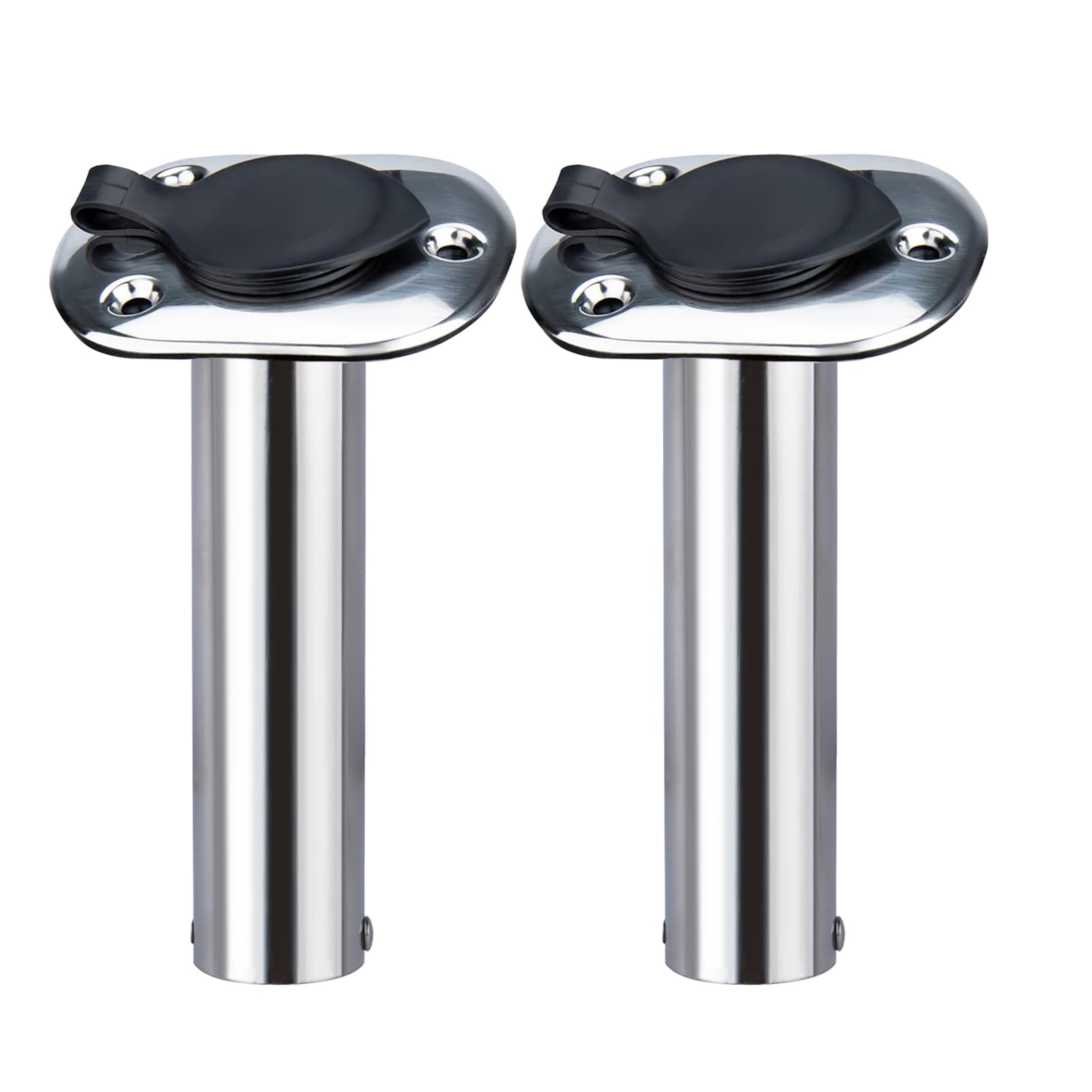 2Pcs Boat Stainless Steel Fishing Rod Holder Flush Mount 90 Degree with PVC Cap,Inner Tube and Gasket for Marine Boat Yacht