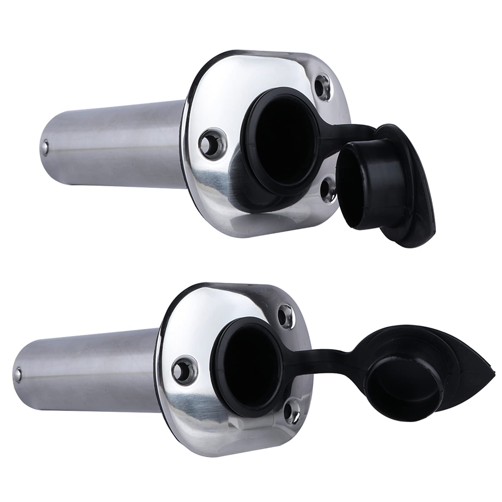 2Pcs Boat Stainless Steel Fishing Rod Holder Flush Mount 90 Degree with PVC Cap,Inner Tube and Gasket for Marine Boat Yacht