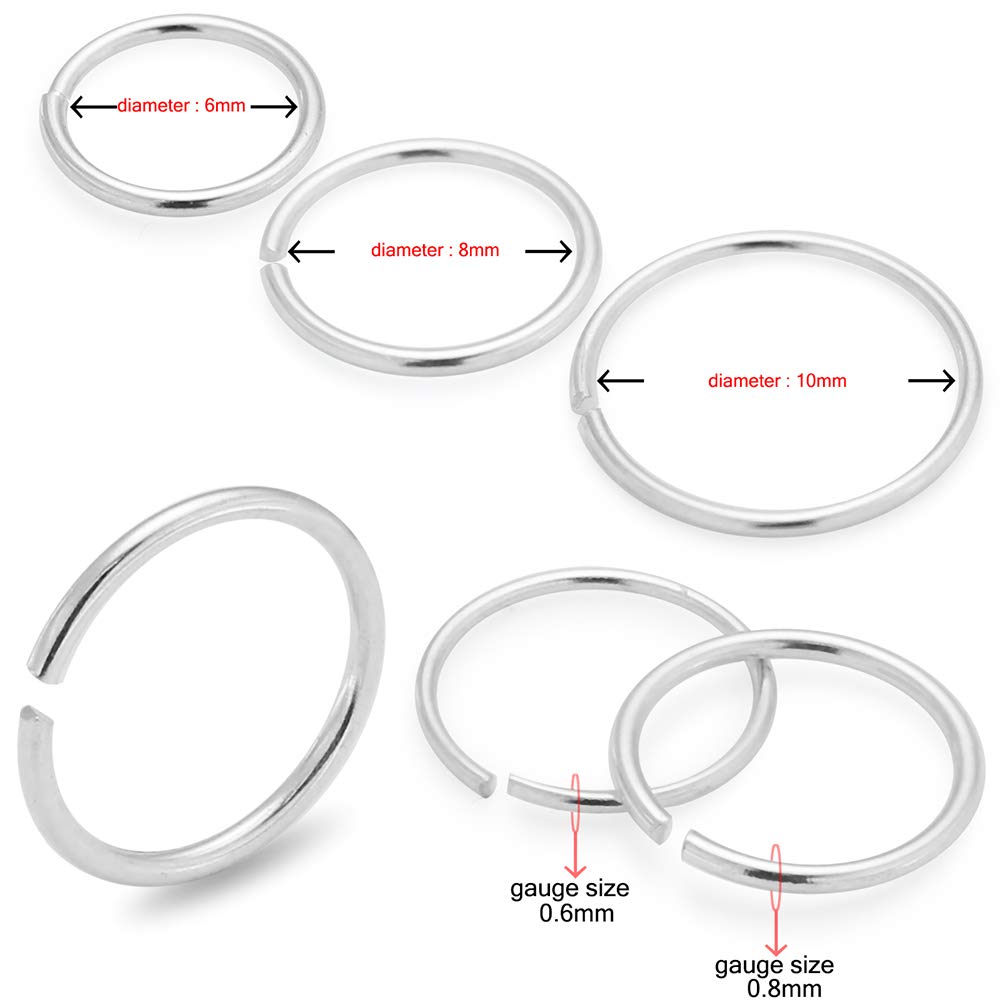 22 Gauge (0.6mm) - 6mm Diameter 925 Sterling Silver Seamless Continuous Tiny Hoop Nose Ring Piercing Body Jewelry