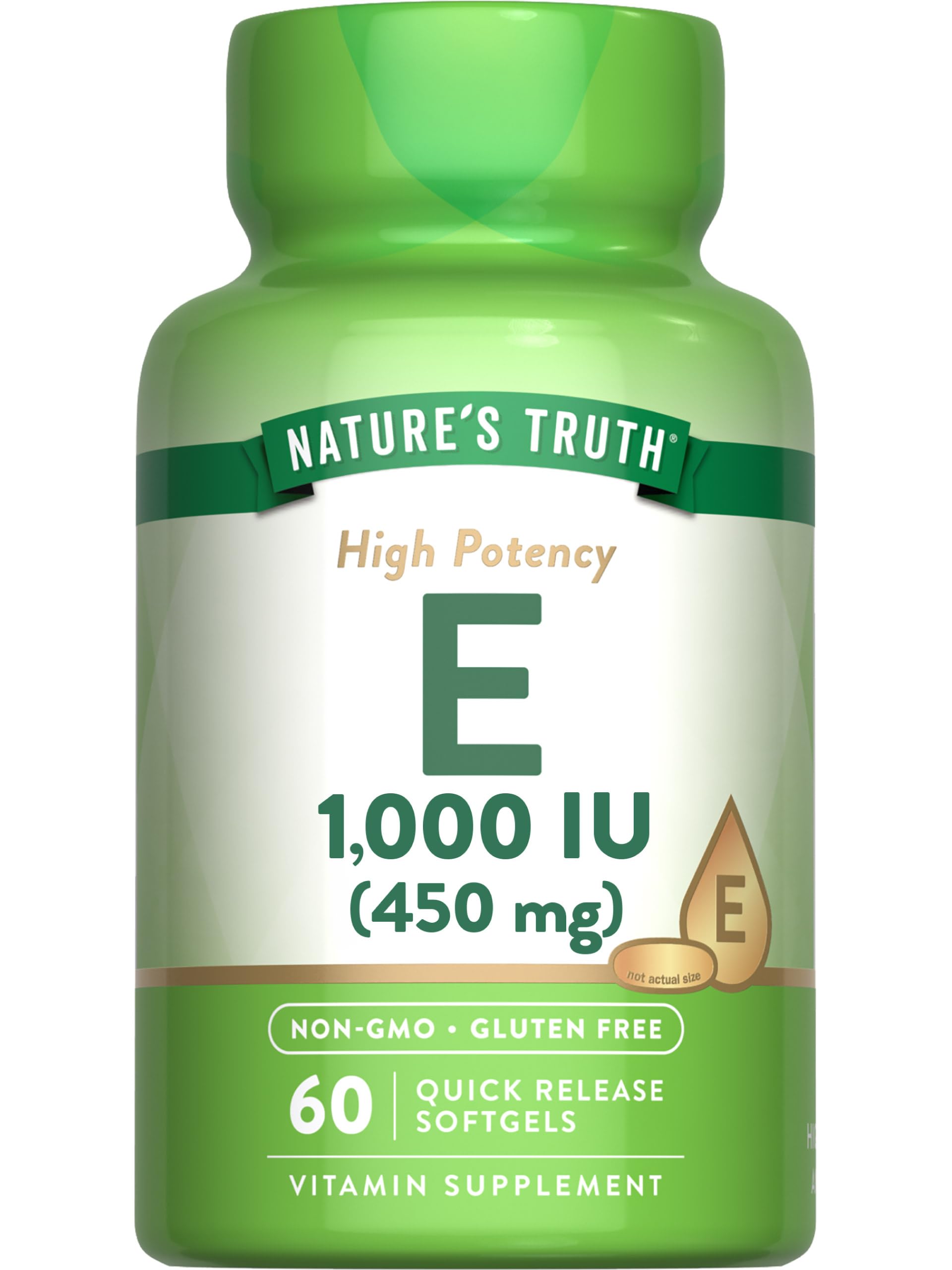 Nature's Truth Vitamin E Softgels | 1000 IU | 60 Count | Non-GMO & Gluten Free Supplement