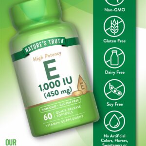 Nature's Truth Vitamin E Softgels | 1000 IU | 60 Count | Non-GMO & Gluten Free Supplement