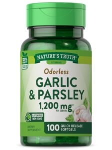 nature's truth odorless garlic and parsley | 1200mg | 100 softgel capsules | non-gmo & gluten free extract supplement