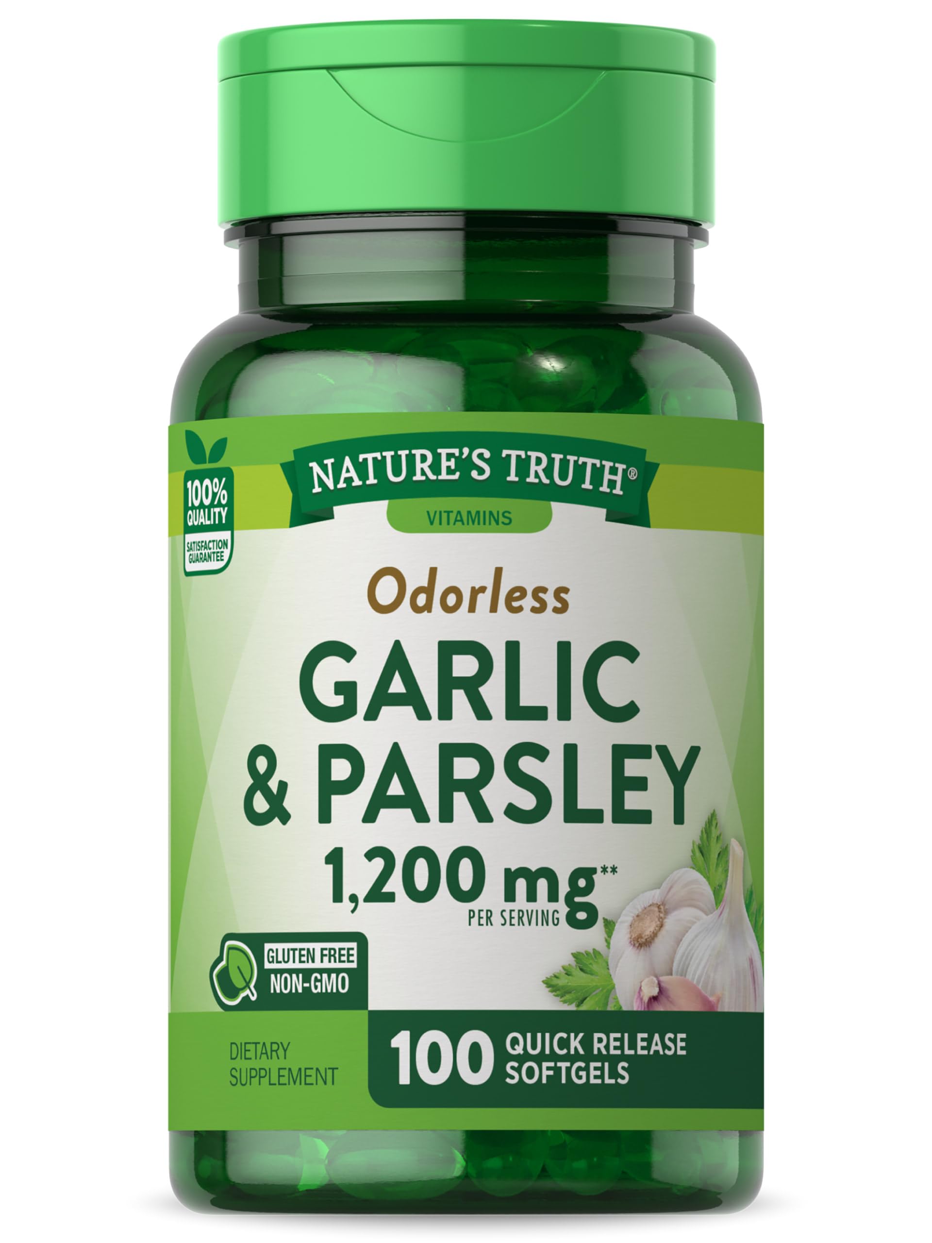 Nature's Truth Odorless Garlic and Parsley | 1200mg | 100 Softgel Capsules | Non-GMO & Gluten Free Extract Supplement