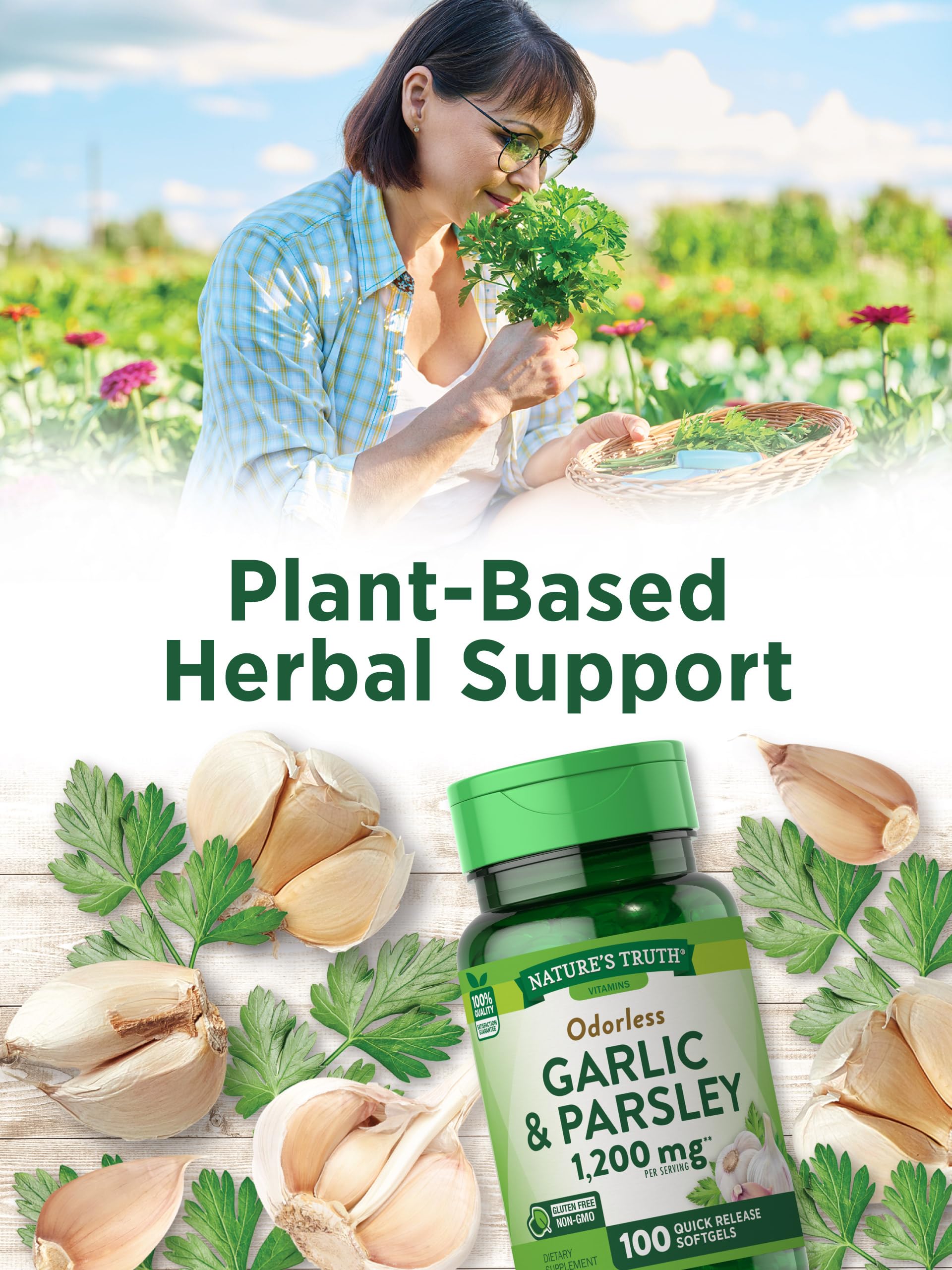 Nature's Truth Odorless Garlic and Parsley | 1200mg | 100 Softgel Capsules | Non-GMO & Gluten Free Extract Supplement