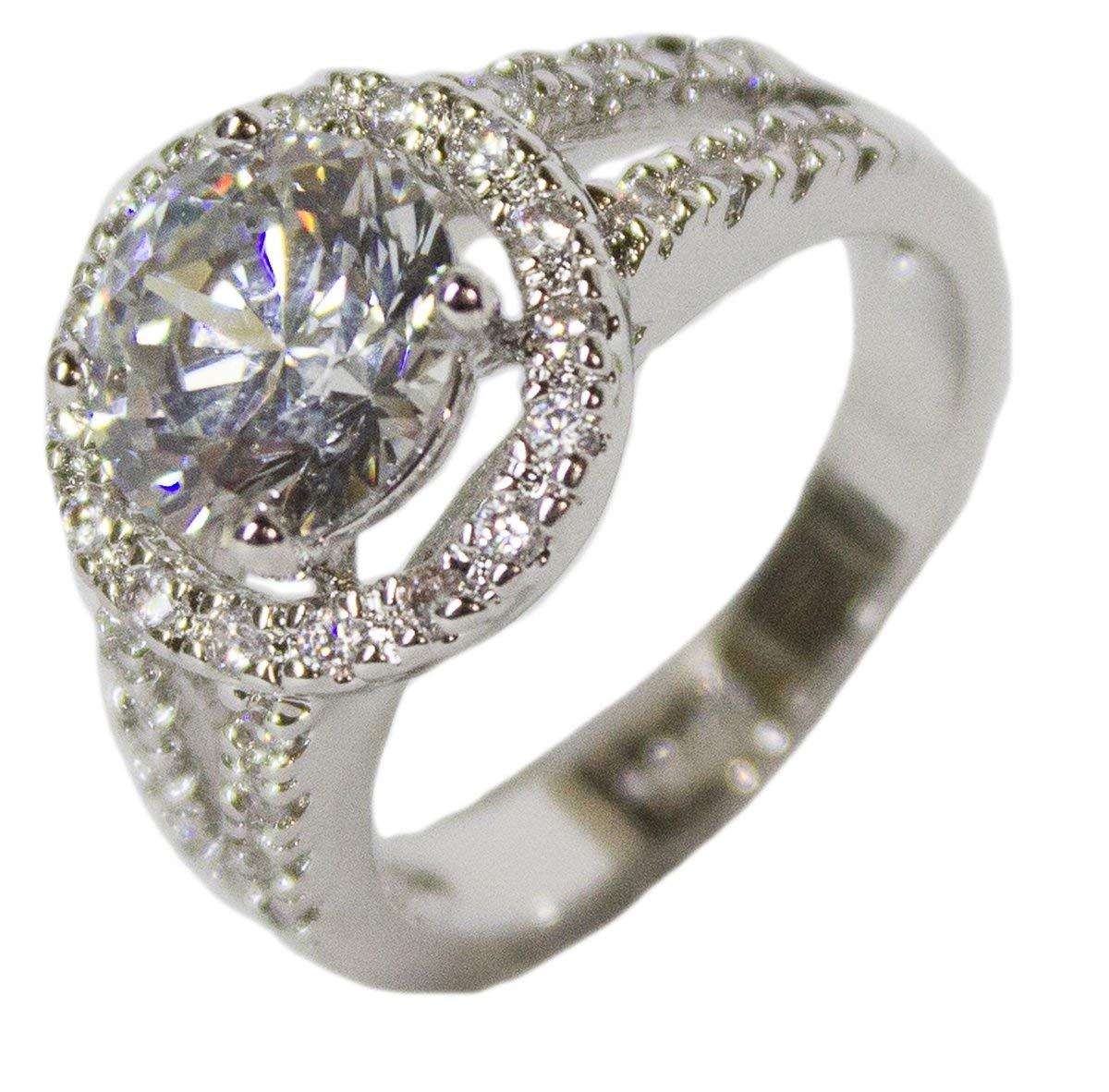 RS Covenant Women's Rhodium Plated Dress Ring Circle Brilliant Cut CZ 110 (8)