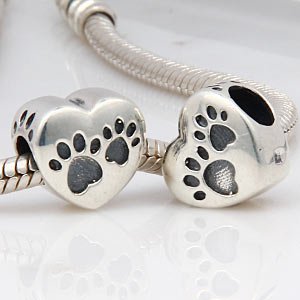 Love Heart Puppy Dog Paw Print 925 Sterling Silver Charms Animal Pet Bead for Pandora Charms Bracelets(D)