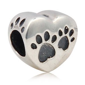 Love Heart Puppy Dog Paw Print 925 Sterling Silver Charms Animal Pet Bead for Pandora Charms Bracelets(D)