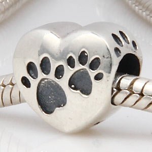 Love Heart Puppy Dog Paw Print 925 Sterling Silver Charms Animal Pet Bead for Pandora Charms Bracelets(D)