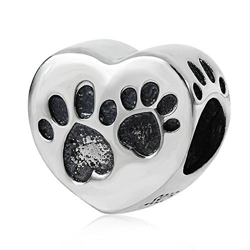 Love Heart Puppy Dog Paw Print 925 Sterling Silver Charms Animal Pet Bead for Pandora Charms Bracelets(D)