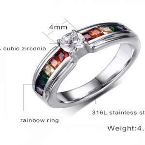 JAJAFOOK 316L Stainless Steel LGBT Gay& Lesbian Pride Rainbow CZ Cubic Zirconia Wedding Engagement Rings