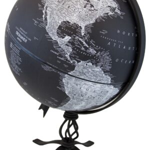 Replogle Hamilton – Replogle Designer Series Globe, Black Ocean World Globe, Rustic Black Steel Stand, Raised Relief, Designed for Modern Industrial Decor (12"/30 cm diameter)