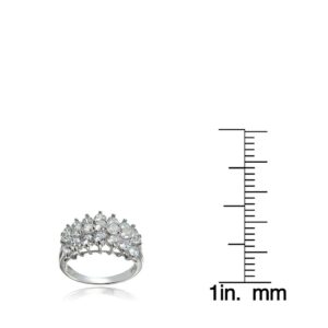 Hoops & Loops 925 Sterling Silver Cubic Zirconia Three Row Half Eternity Anniversary Fashion Statement Wedding Bridal Ring for Women, Teen Girls, Silver Size 7