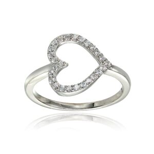 hoops & loops sterling silver cubic zirconia sideway heart ring, size 7