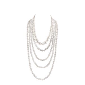 grace jun multilayer strand chain white faux pearls flapper beads cluster long choker necklace(white)