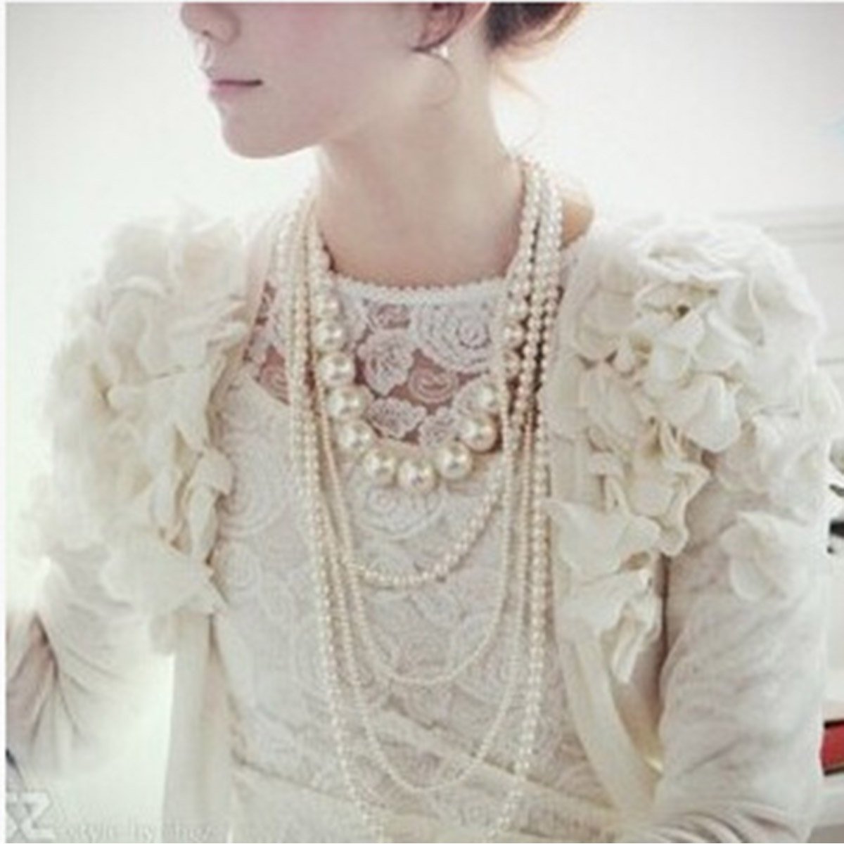 GRACE JUN Multilayer Strand Chain White Faux Pearls Flapper Beads Cluster Long Choker Necklace(White)