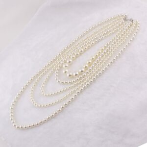 GRACE JUN Multilayer Strand Chain White Faux Pearls Flapper Beads Cluster Long Choker Necklace(White)