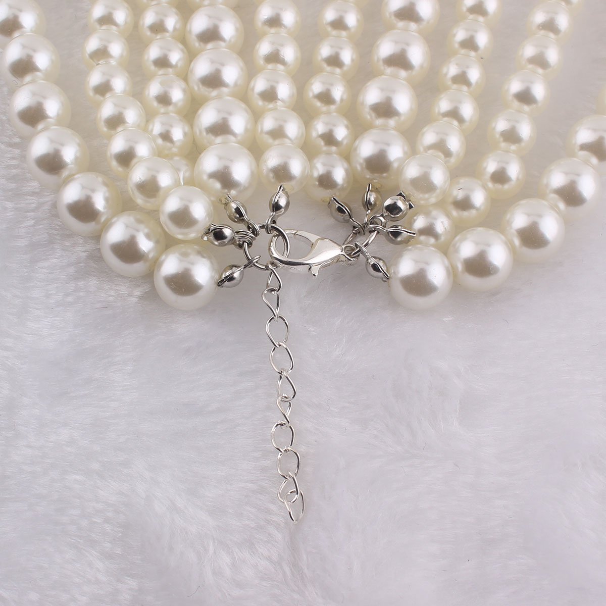 GRACE JUN Multilayer Strand Chain White Faux Pearls Flapper Beads Cluster Long Choker Necklace(White)