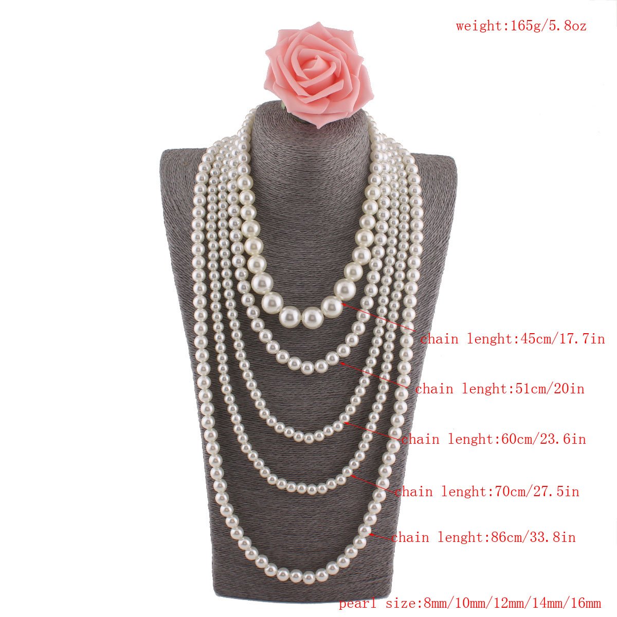 GRACE JUN Multilayer Strand Chain White Faux Pearls Flapper Beads Cluster Long Choker Necklace(White)