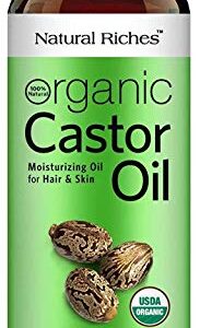 Natural Riches Organic Castor Oil Cold pressed USDA certified for Dry Skin Hair Loss Dandruff Thicker Hair - Moisturizes Skin Helps Hair growth Thicker Eyelashes Eyebrows Hexane free16 fl. oz.