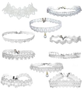 linky 10pcs white lace choker necklace women jewelry set (white)