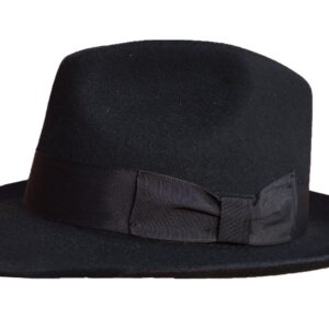 Classic Black Men's Wool Felt Godfather Gangster Mobster Gentleman Fedora Hat (L = 59cm (7 3/8))